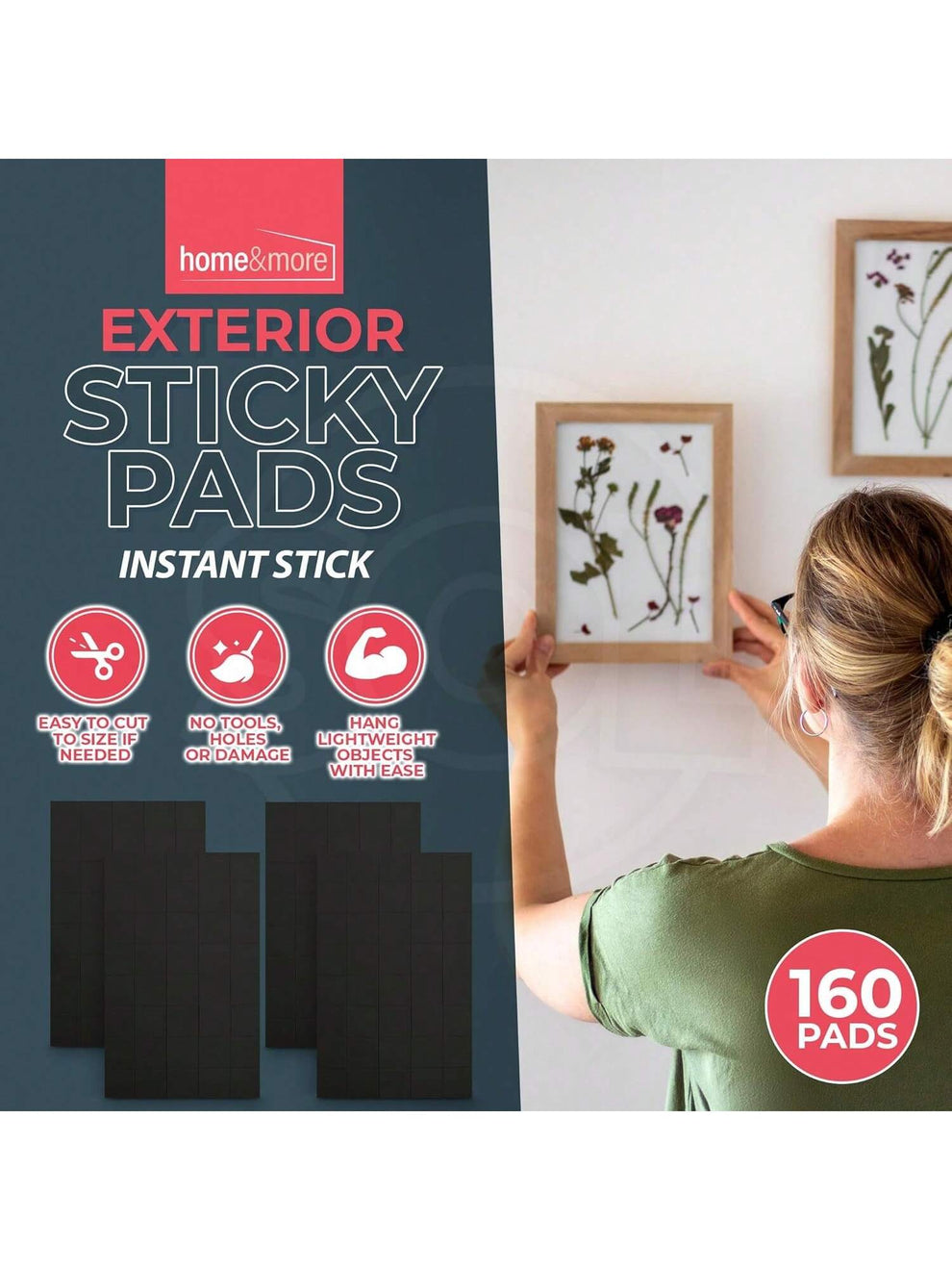 SOL 160pk Exterior Sticky Pads – 2x2cm Heavy Duty Double-Sided Adhesiv ...