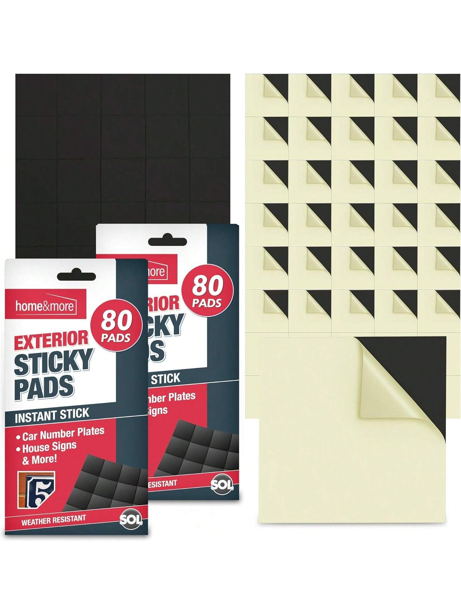 SOL 160pk Exterior Sticky Pads – 2x2cm Heavy Duty Double-Sided Adhesiv ...